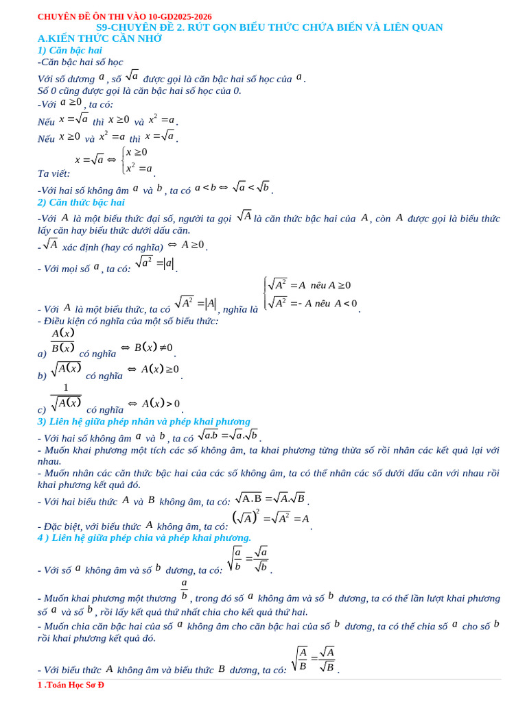 S9 CHUYEN DE 2 BIEU THUC CHUA BIEN HS1 | PDF