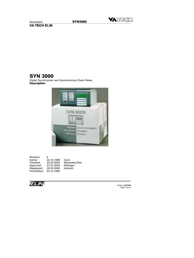 Relay SYN 3000 | PDF | Electrical Engineering | Voltage