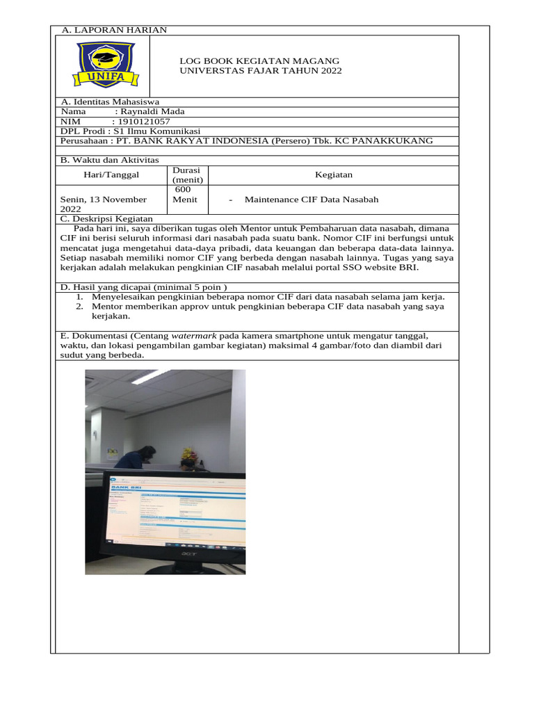 3. LOG BOOK KEGIATAN MAGANG (Minggu ketiga) | PDF