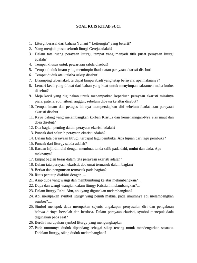 Soal Kuis Kitab Suci | PDF