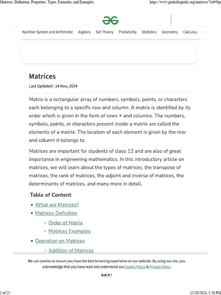 Matrices | PDF | Matrix (Mathematics) | Group Theory