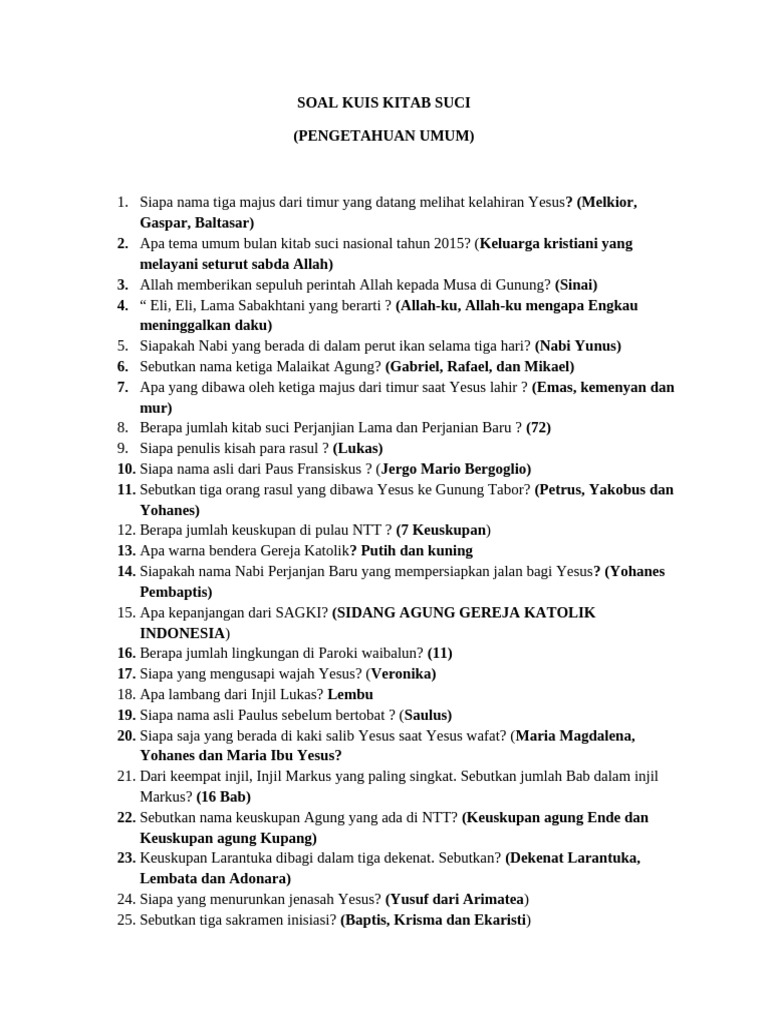 Revisi Bahan Kuis Kitab Suci | PDF