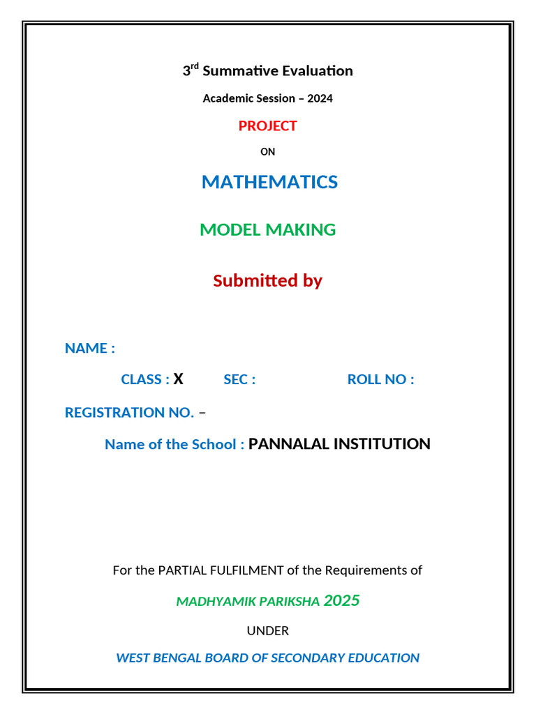 Model COVER PAGE Mathematics Class X | PDF