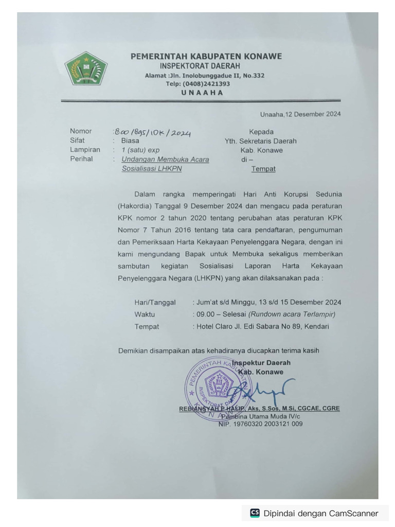 Undangan Membuka Acara Sosialisasi | PDF