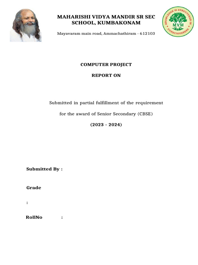 CBSE Computer Project Report | PDF