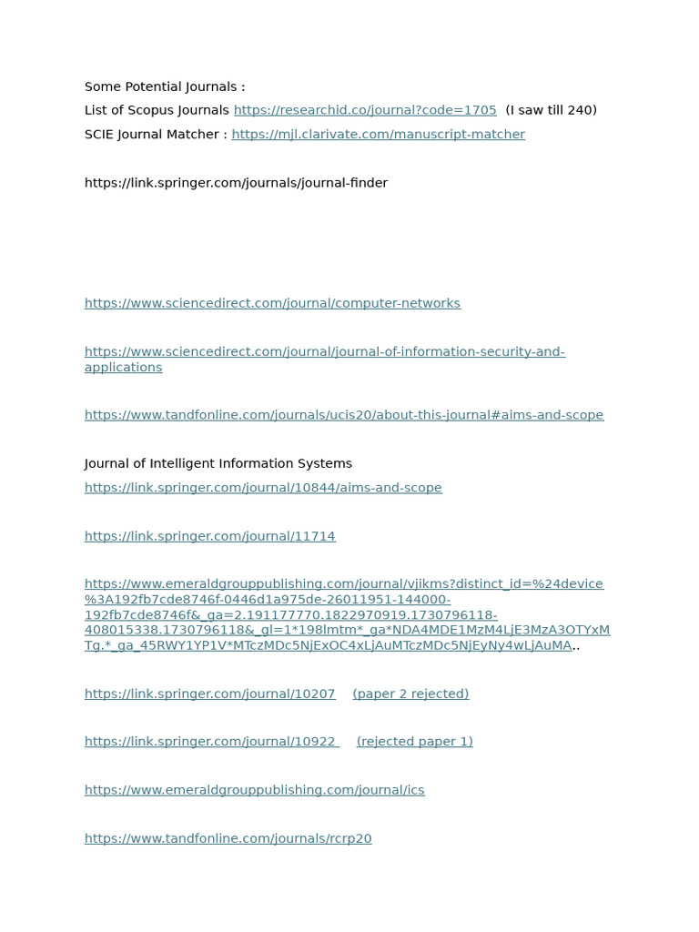 Some Potential Journals | PDF