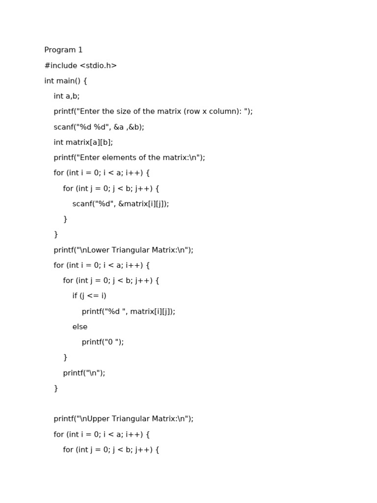 C Programs for Matrix and String Operations | PDF | Algebra | Computer ...