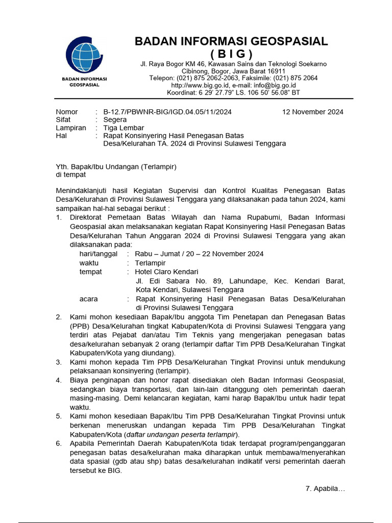 241112-Undangan Konsinyering Hasil Penegasan Batas Desa-Kelurahan Sultra_sign | PDF