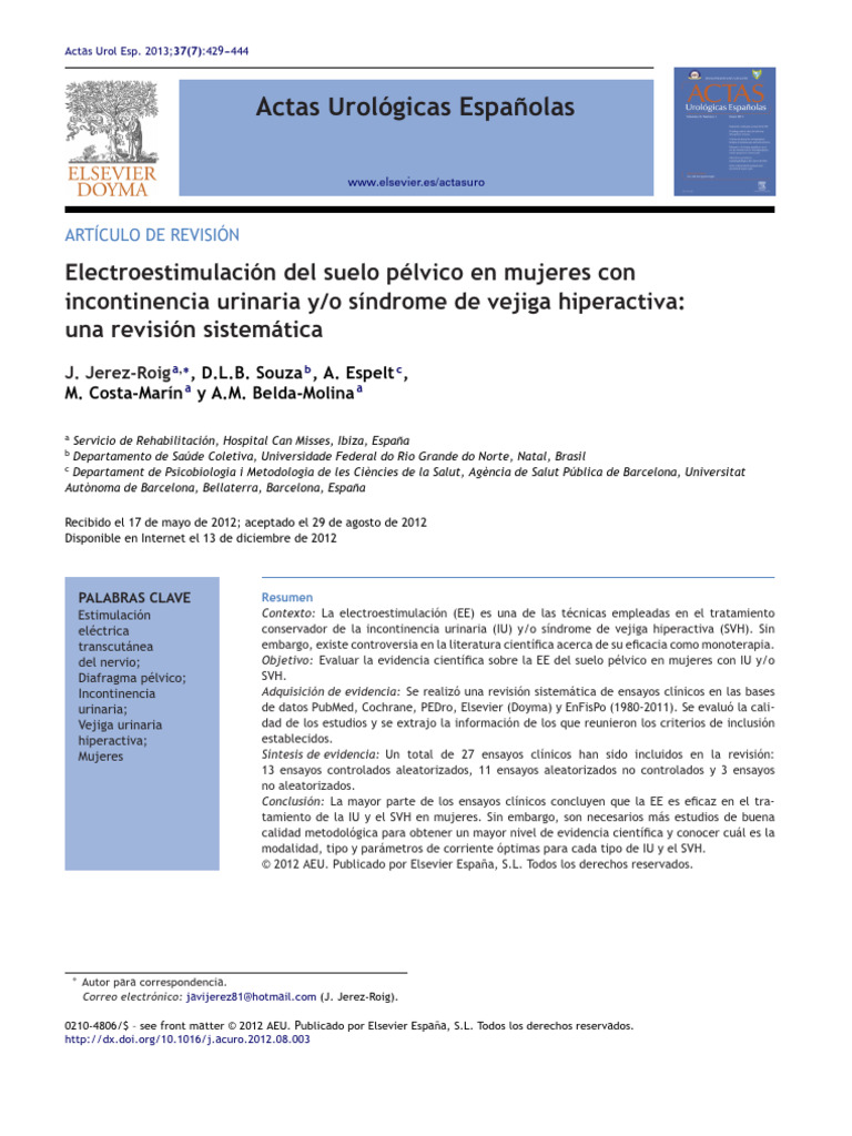 Electroestimulación Del Suelo Pélvico en Mujeres Con Incontinencia ...