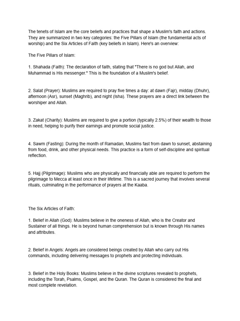 Tenets of islam | PDF | Prophets And Messengers In Islam | Islamic ...