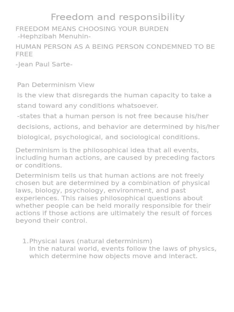 Freedom and Responsibility | PDF | Free Will | Determinism