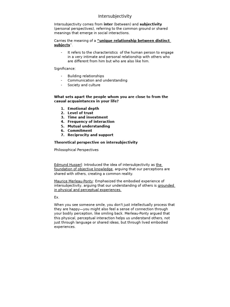 Intersubjectivity | PDF | Experience | Empathy