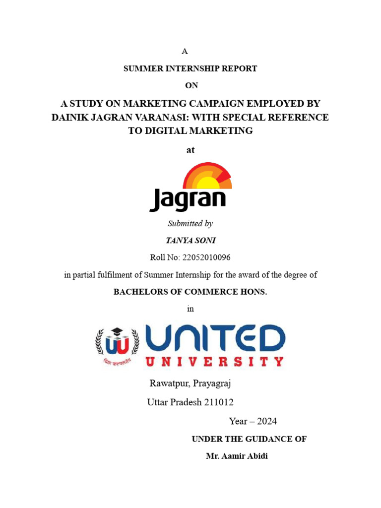 Dainik Jagran Digital Marketing Internship | PDF | Newspapers | News