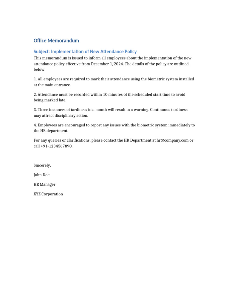 Office Memorandum New Policy | PDF