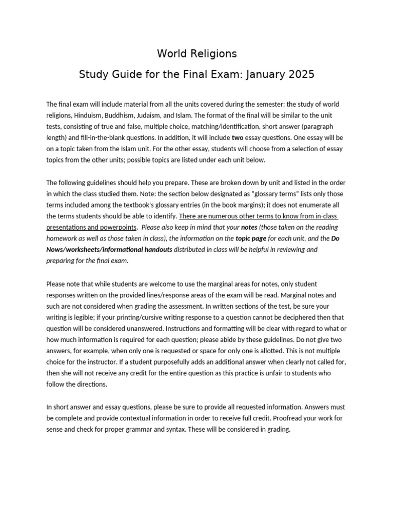Final Exam Study Guide January 2025 | PDF | Moksha | Jewish Holidays
