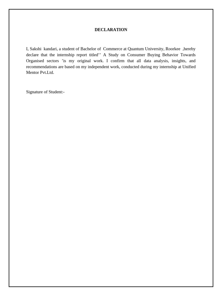 DECLARATION | PDF | Consumer Behaviour | Behavior