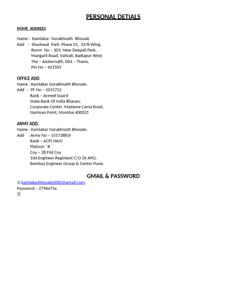 Personal Detials | PDF