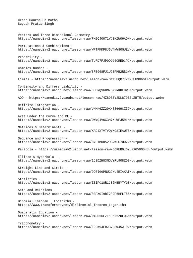 Crash Course On Maths By Suyash Pratap Singh | PDF