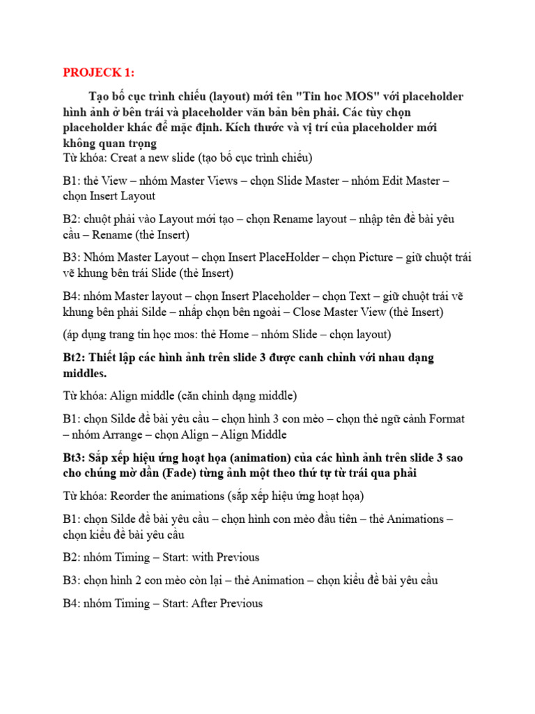 Projeck 1:: Bt2: Thiết lập các hình ảnh trên slide 3 được canh chỉnh với nhau dạng middles | PDF