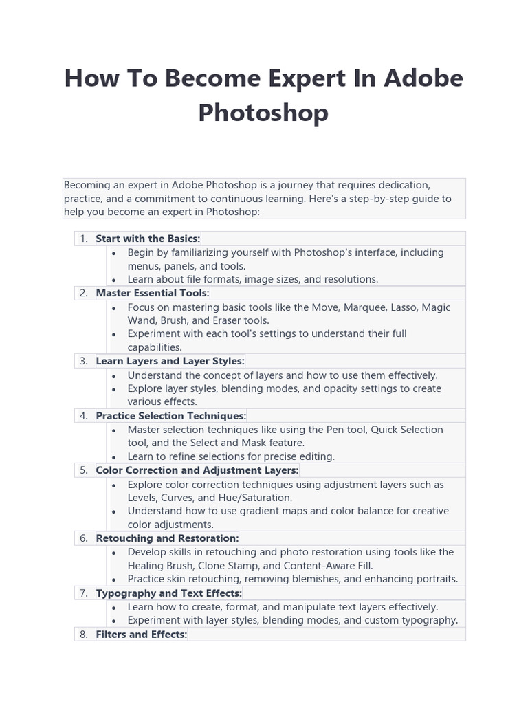 How To Become Expert in Adobe Photoshop | PDF | Adobe Photoshop | Graphics
