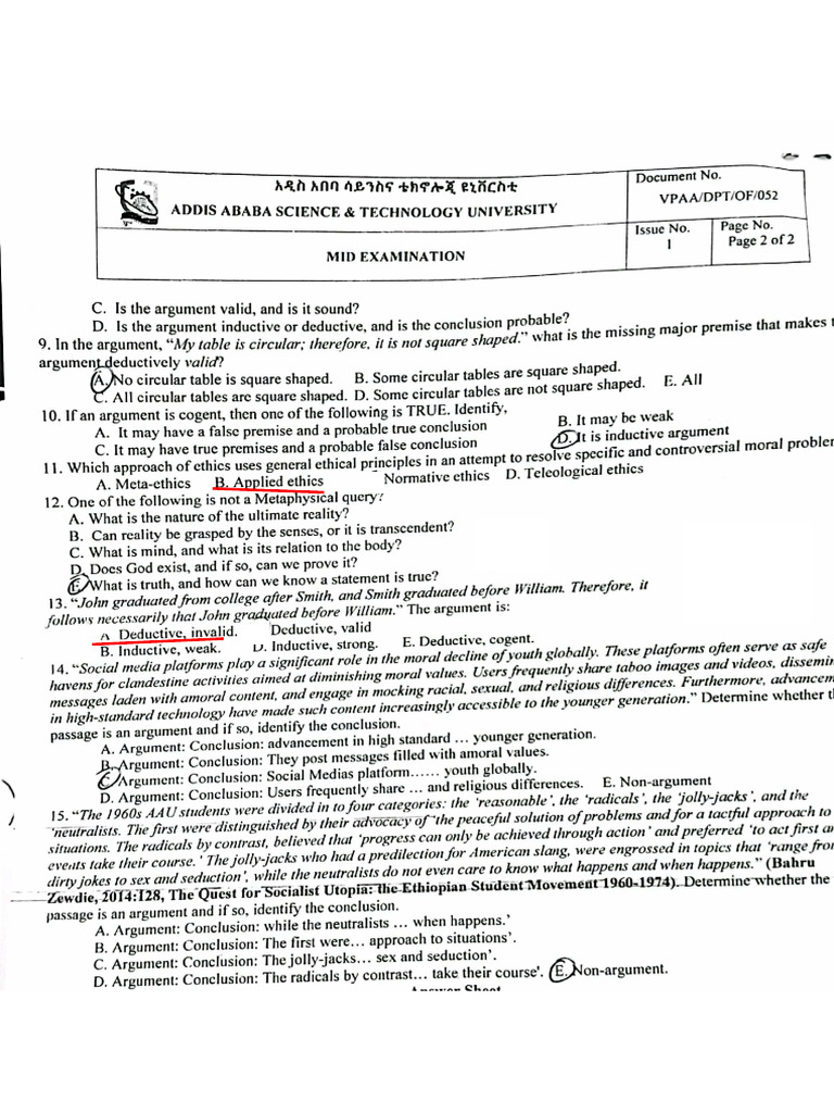 Answer Key For Logic Mid | PDF