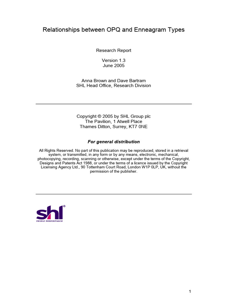 Relationships between OPQ and Enneagram types | PDF | Psychology