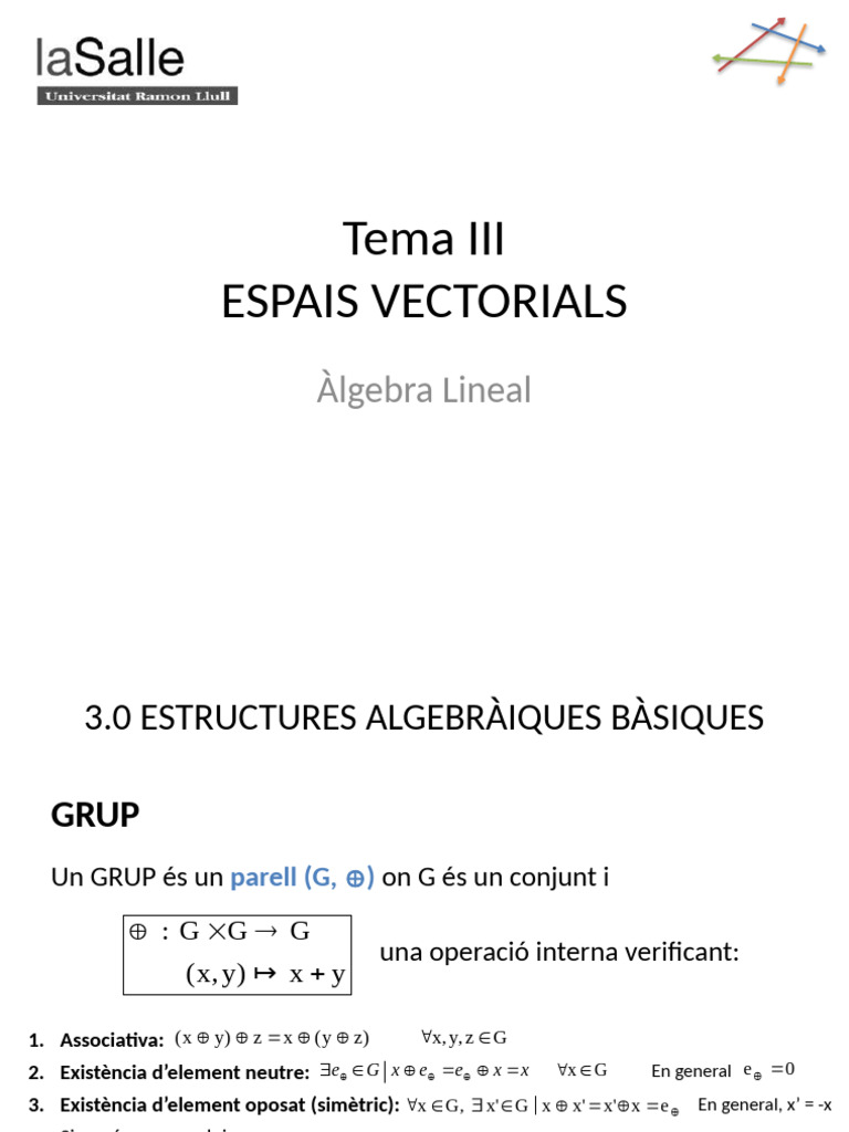 Algebra Lineal - Tema III Espais Vectorials | PDF