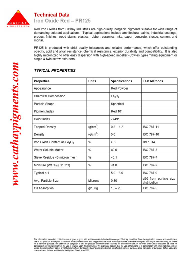 TDS PR Red PR125 202003 | PDF | Pigment | Paint