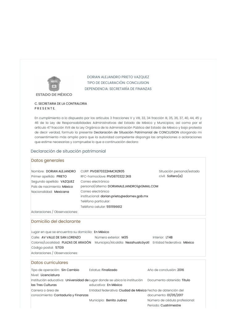 181 - Decl@ranet - Gobierno Del Estado de México | PDF | México | Salario