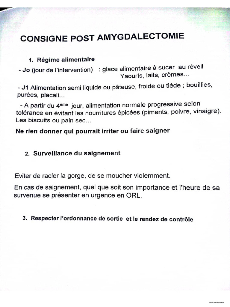 Consigne Post Amygdalectomie | PDF
