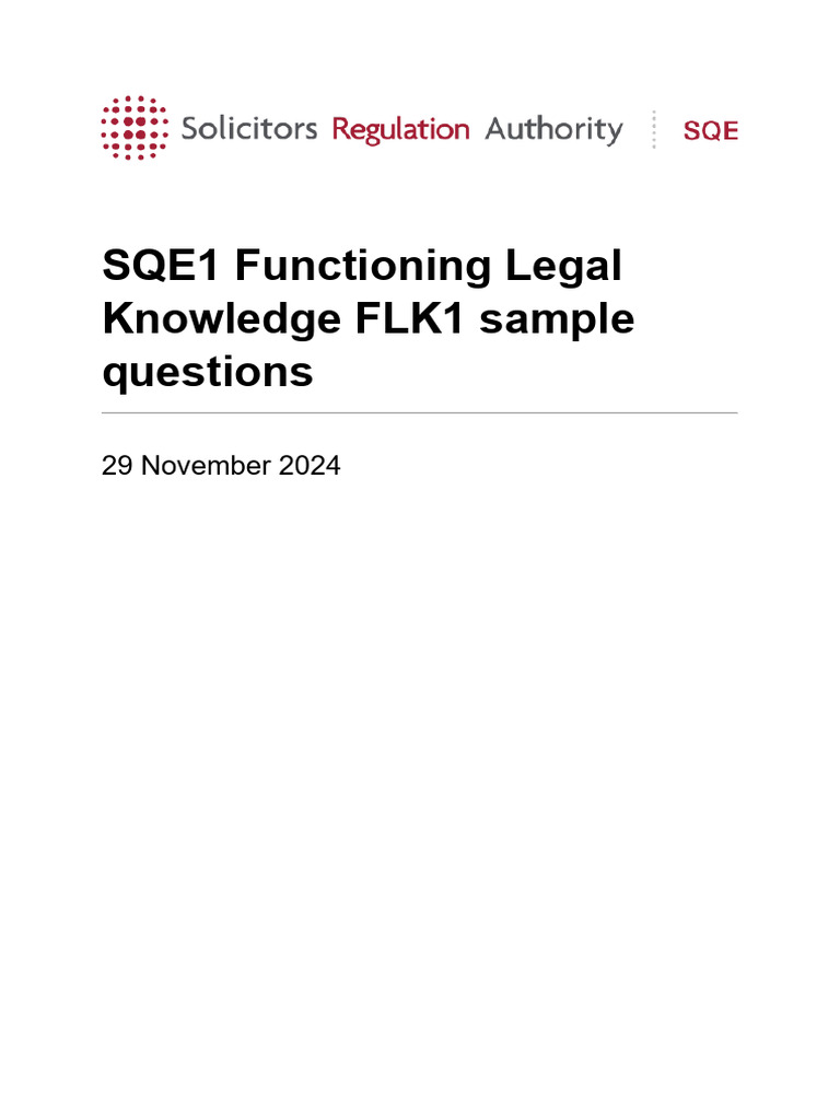 SQE1 FLK1 Sample Questions Guide | PDF | Damages | Misrepresentation
