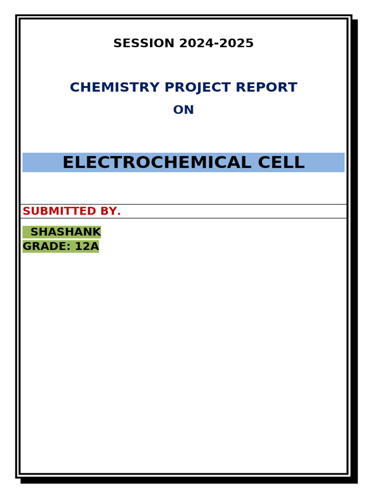 Chemistry Project On Electrochemical Cell | PDF | Electrode ...