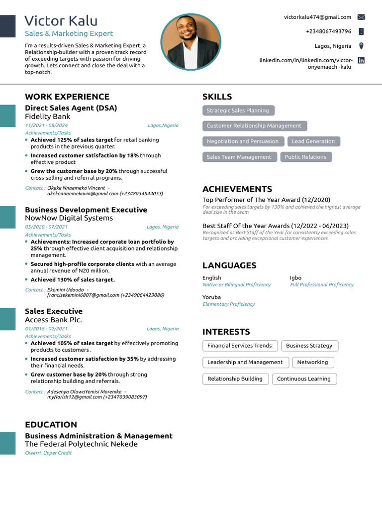 Professional CV Sample 5 | PDF | Nigeria | Sales