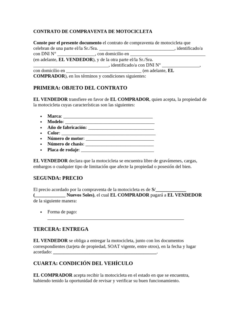 Contrato de Compraventa de Motocicleta | PDF | Derecho privado
