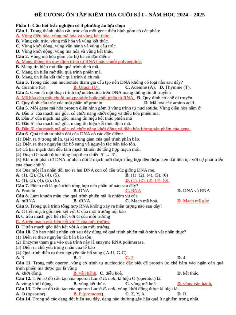 Đề Cương Cuối Kì I-sh12 | PDF