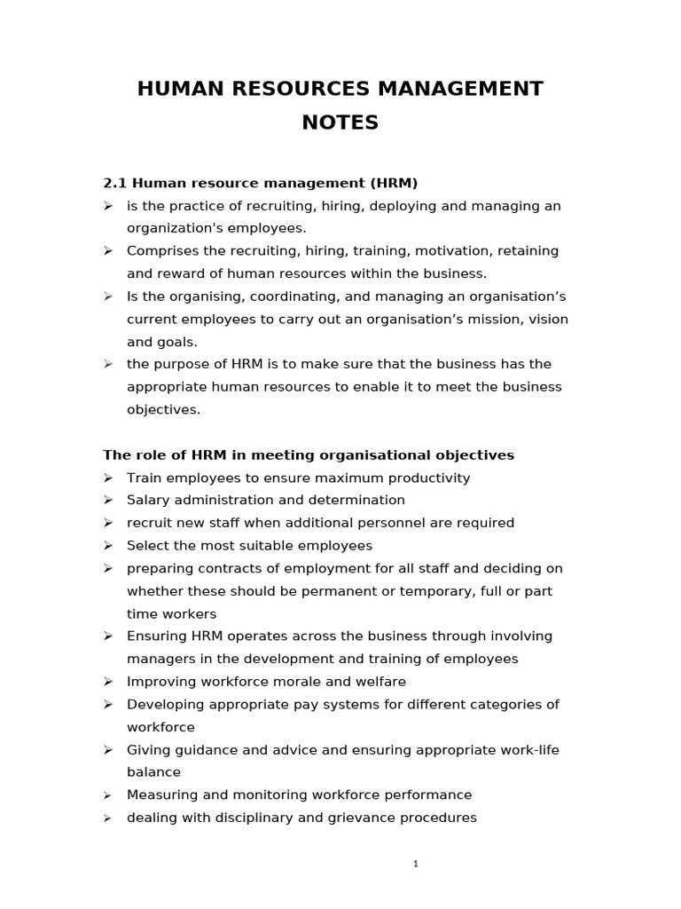 Human Resources Management Notes | PDF | Recruitment | Layoff