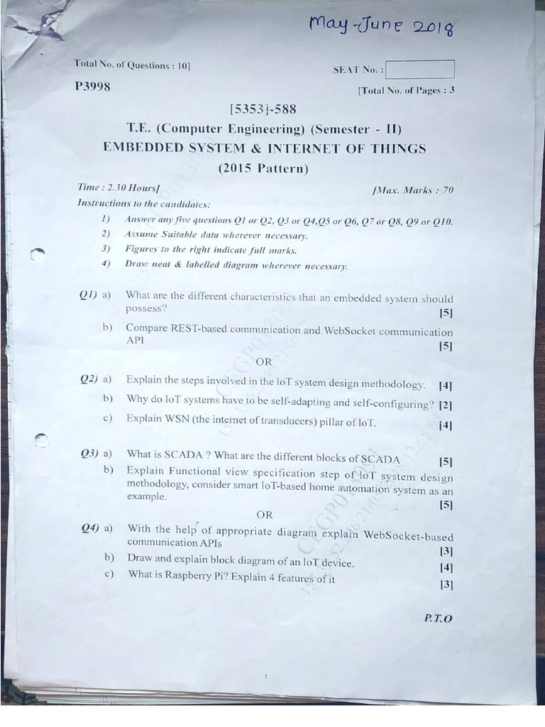 ESIoT Endsem may 2018 | PDF