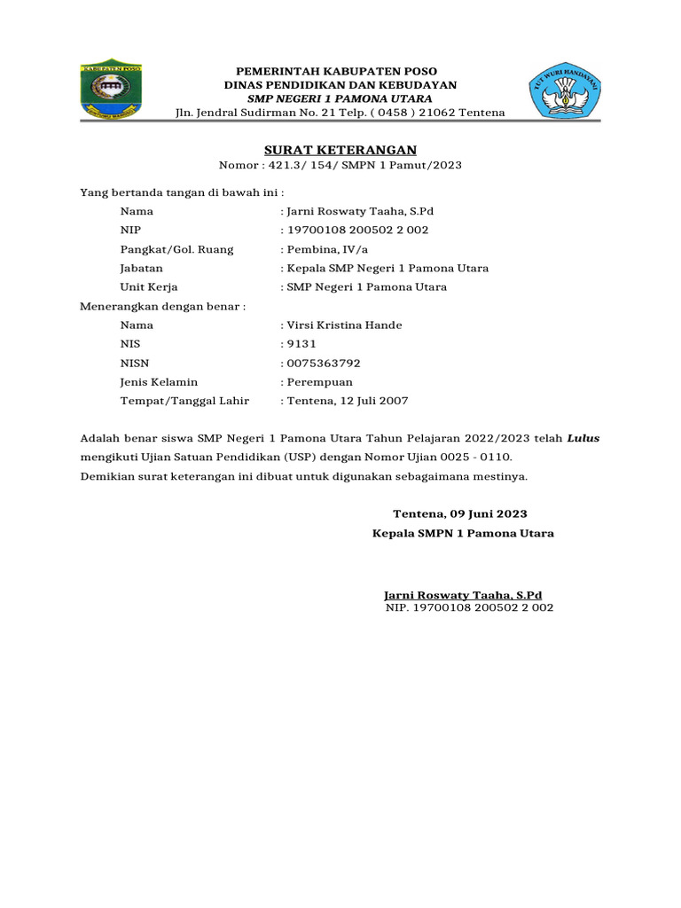 surat keterngan luluse | PDF