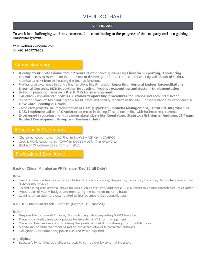 Vipul Kothari_Resume_15.07.24 | PDF | Accounting | Audit