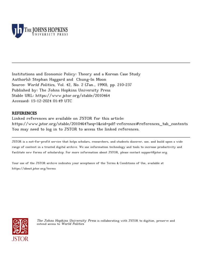 Stephan Haggard Chung-In Moon. Institutions and Economic Policy ...