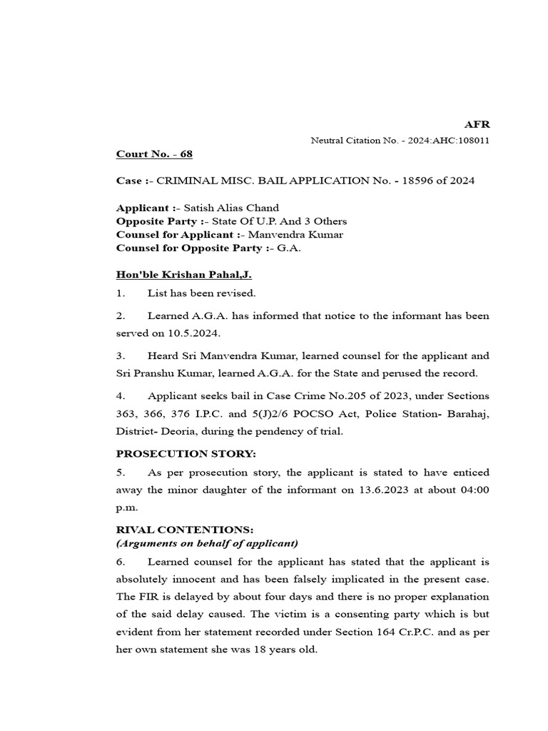 Bail Granted in IPC & POCSO Case | PDF | Bail | Criminal Justice