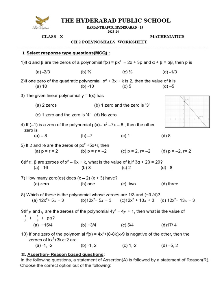 CLASS X - POLYNOMIALS WORKSHEET 2023-24 - Google Docs 1 | PDF | Zero Of A Function | Abstract ...