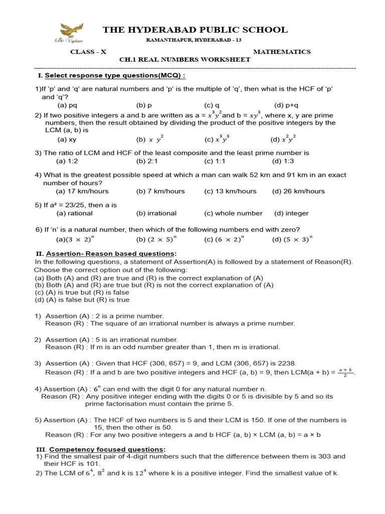Class X - Real Numbers Worksheet 2023-24 1 | PDF | Numbers | Real Number