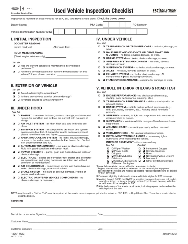 Used Vehicle Inspection Checklist | PDF | Leak | Air Conditioning