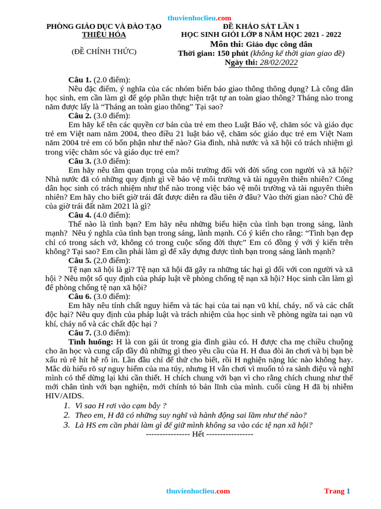 thuvienhoclieu.com-De-KS-HSG-GDCD-8-Thieu-Hoa-21-22-co-dap-an | PDF