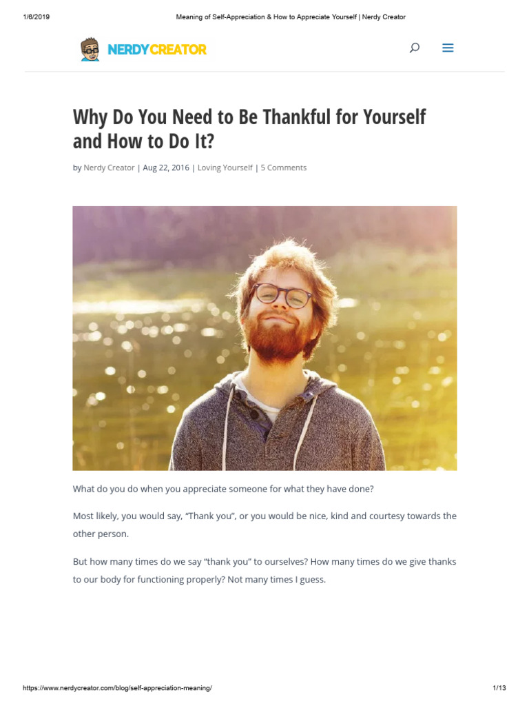 Meaning of Self-Appreciation & How To Appreciate Yourself - Nerdy ...