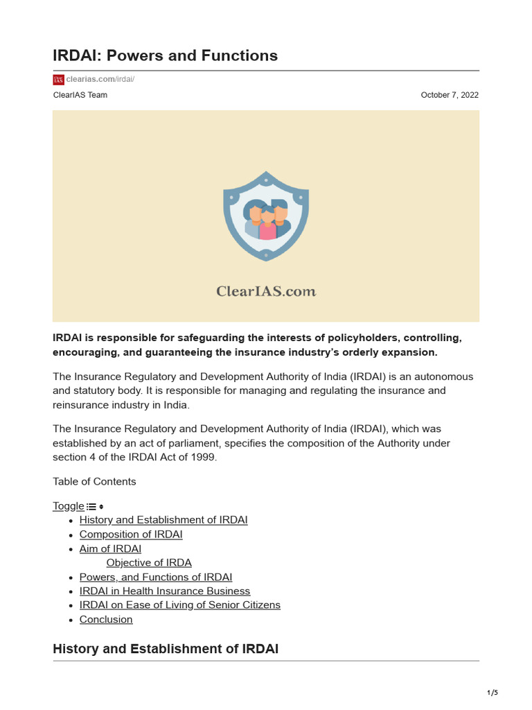 IRDAI Powers and Functions | PDF | Insurance | Financial Services