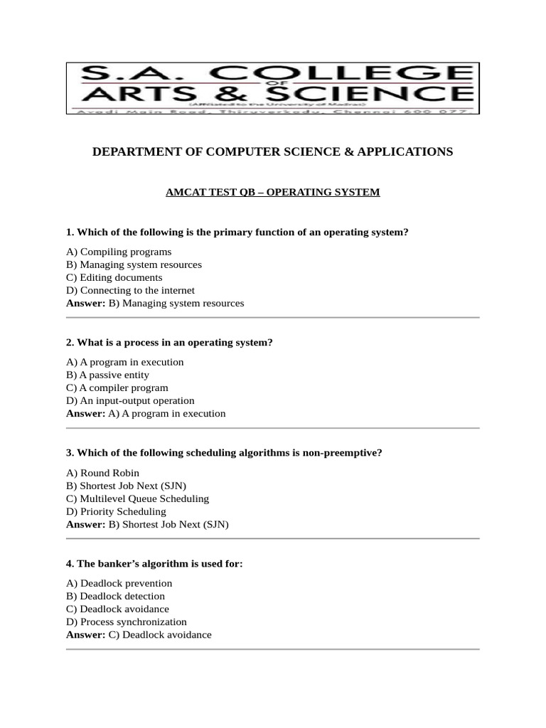 Amcat Test QB - Operating System | PDF | Process (Computing ...