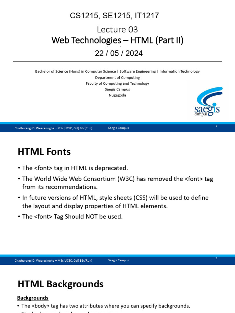 Web Technologies - Lecture 3 HTML | PDF | Hyperlink | Html Element
