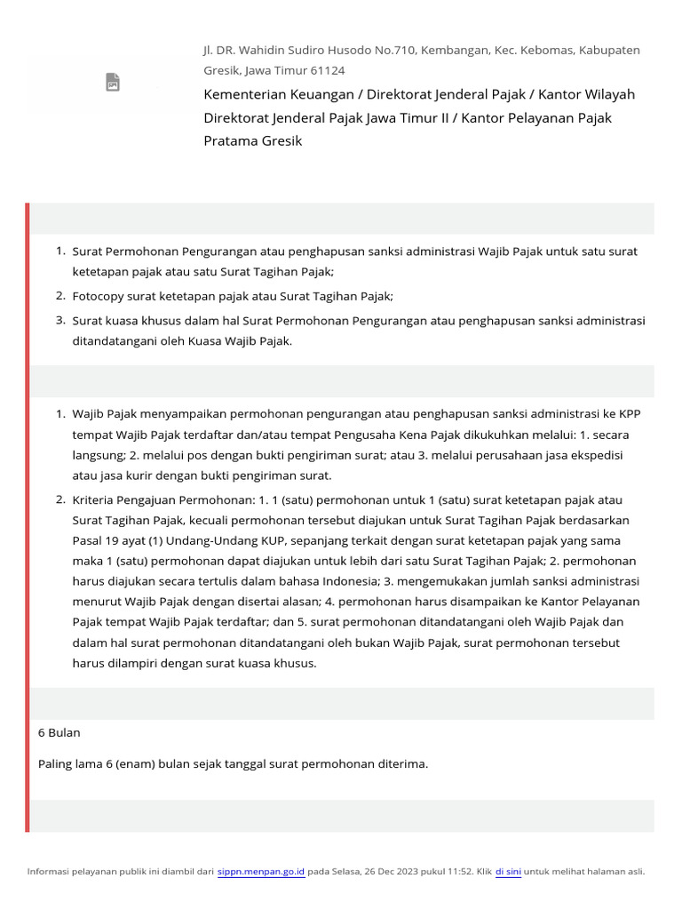 Unduh Standar Pelayanan - Permohonan Pengurangan Atau Penghapusan Sanksi Administrasi (Pasal 36 ...